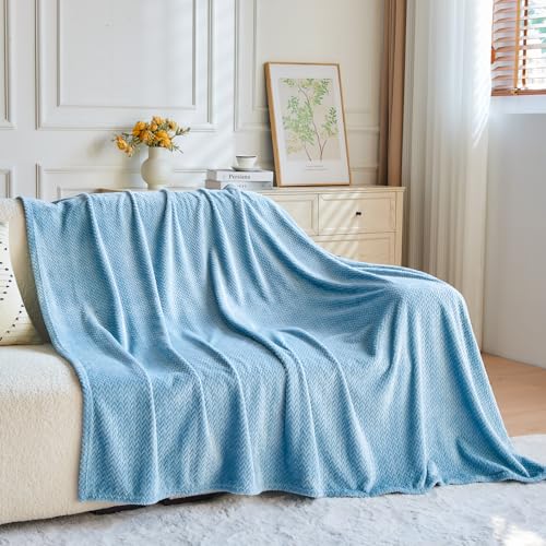 NEWCOSPLAY Super Soft Throw Blanket Light Blue Premium Silky Flannel Fleece Leaves Pattern Lightweight Bed Blanket All Season Use (Light Blue, Throw(40"x50"))