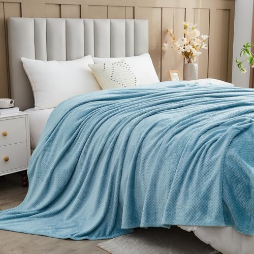 NEWCOSPLAY Super Soft Throw Blanket Light Blue Premium Silky Flannel Fleece Leaves Pattern Lightweight Bed Blanket All Season Use (Light Blue, Throw(40"x50"))