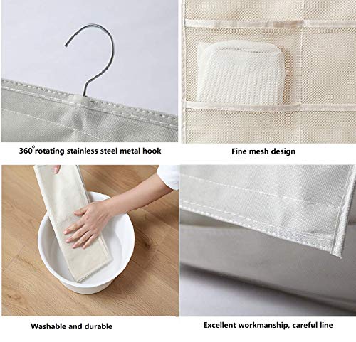 Closet Hanging Organizer with Mesh Pockets & Rotating Metal Hanger,Dual Sided Wall Shelf Wardrobe Storage Bags,Oxford Cloth Space Saver Bag for Bra Underwear Underpants Socks(white,30 Pocket)