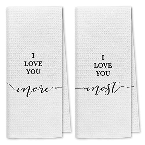 DIBOR Funny Quote I Love You More I Love You Most Bath Towels,Love Decorative Absorbent Drying Cloth Hand Towels Tea Towels Dishcloth for Bathroom Kitchen,Funny Couples Gifts(Set of 2)