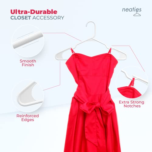 Neaties White Plastic Clothes Hangers | 15 30 45 60 100 150 200 Pack Available | Plastic Closet Hangers | Non-Slip Heavy Duty Hangers Plastic, Slim Adult Closet Hangers Notched (30 Pack)