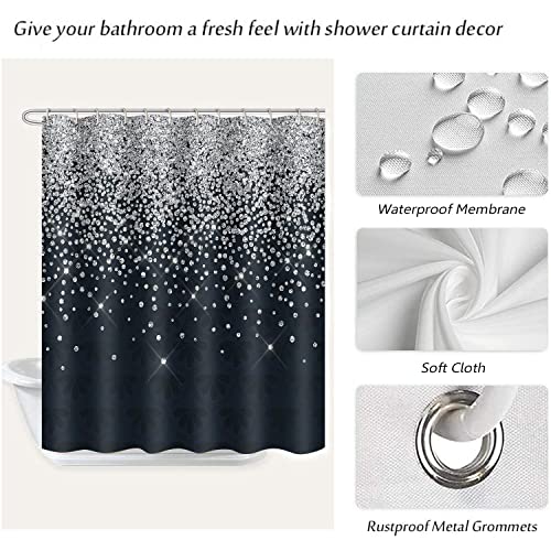 TERSUM Silver Gray Bokeh Diamond Shower Curtain Set,4PCS Bathroom Sets with Shower Curtain and Bath Mat, Toilet Lid Cover and U Shaped Rugs,72"x72" Polyester Fabric Bathtub Curtain with Hooks SETGXTE2