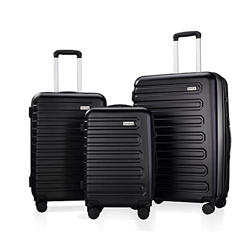 Fanskey Luggage, 3 Piece Set Suitcase with Spinner wheels, Hardshell, Lightweight, TSA Lock (Black)