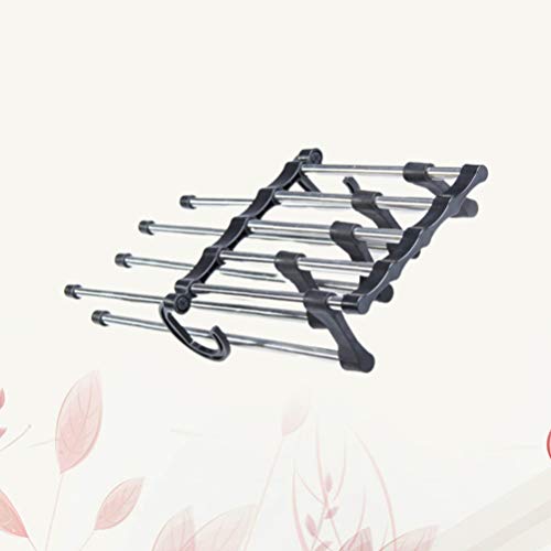 TOPBATHY Hook Hanger Retractable Pants Hangers 5 Layers Stainless Steel Non Slip Pants Hangers Space Saving Clothes Slack Hangers Black Coat Hangers