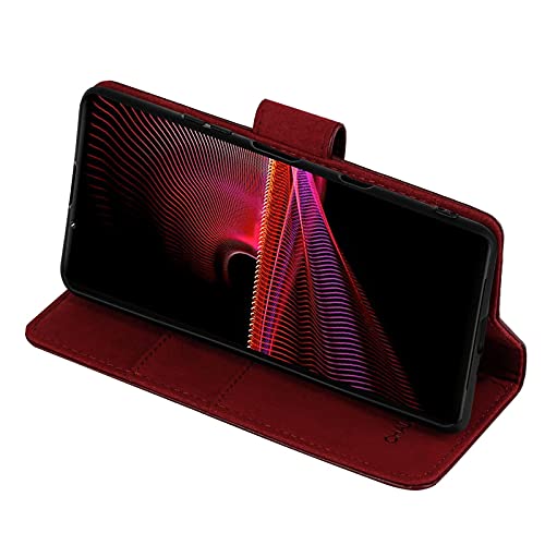 Chalk & Hide - Real Leather Book Wallet Case Cover for Sony Xperia 1 III (2021), Real Leather Design with Card Slot, Magnetic Closure and Built in Stand - Burgundy