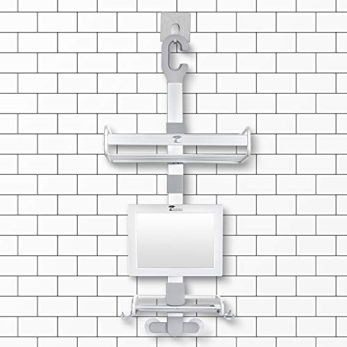 ToiletTree Products Rustproof Aluminum Shower and Bath Caddy with Fogless Shower Bathroom Mirror and Squeegee (Mirror with Aluminum Caddy).