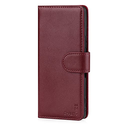 Chalk & Hide - Real Leather Book Wallet Case Cover for Sony Xperia 1 III (2021), Real Leather Design with Card Slot, Magnetic Closure and Built in Stand - Burgundy