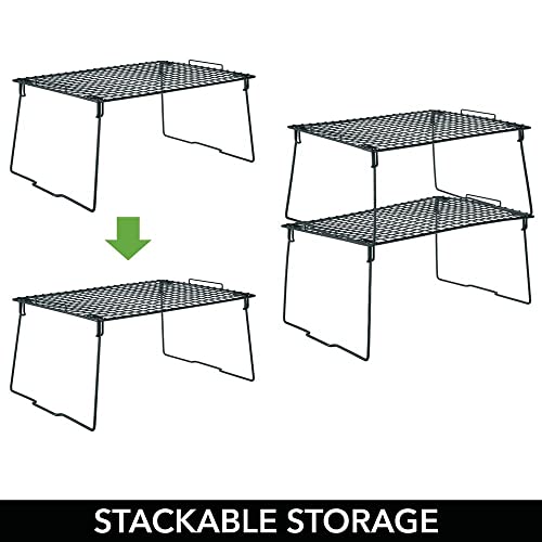 mDesign Metal Stackable Storage Shelf - Closet, Cabinet, Countertop 2-Tier Raised Organizer - for Bedrooms, Bathrooms, Entryways, Hallways - 17" x 12" x 8", 4 Pack - Black