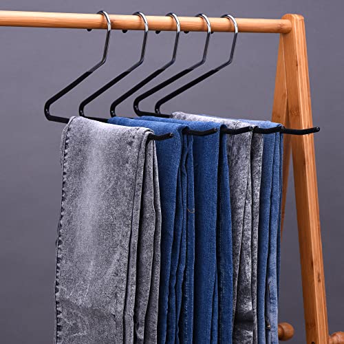 JS HANGER Non Slip Pants Hangers 20 Pack Open Ended Easy Slid Slacks Hangers, Durable Anti-Rust Space Saving Metal Jeans Hangers, Chrome and Black Friction
