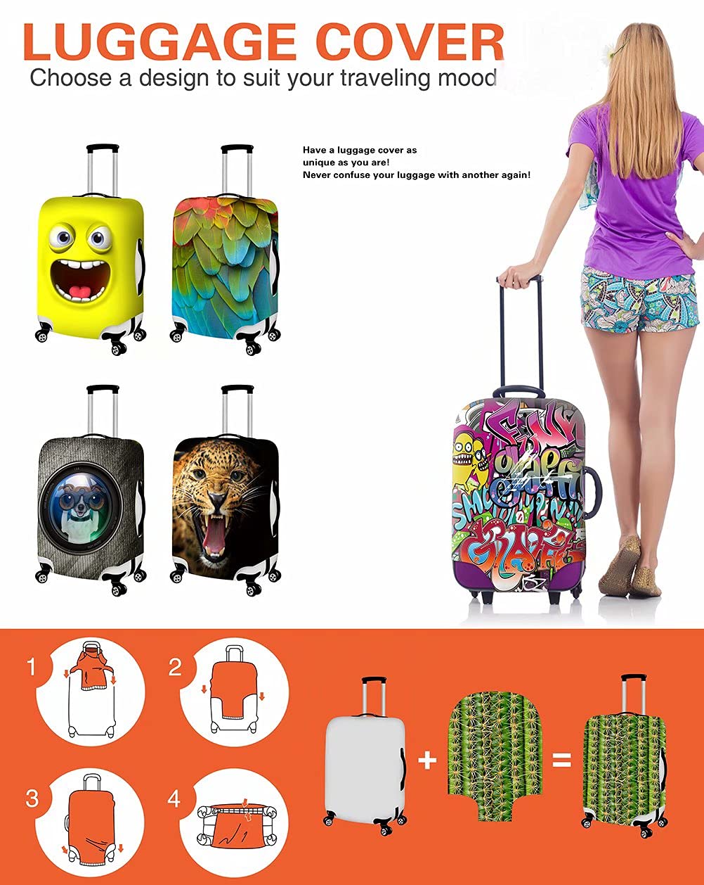 BIGCARJOB Funny Giraffe Printed Fabric Luggage Protective Cover for 26-28 inch Trolley Case Suitcase Dust Cover Travel Accessories