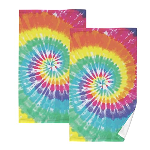 ALAZA Tie Dye Rainbow Spiral Colorful Hand Towels for Bathroom 1OO% Cotton 2 pcs Face Towel 16 x 28 inch, Absorbent Soft & Skin-Friendly