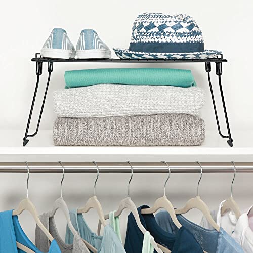 mDesign Metal Stackable Storage Shelf - Closet, Cabinet, Countertop 2-Tier Raised Organizer - for Bedrooms, Bathrooms, Entryways, Hallways - 17" x 12" x 8", 4 Pack - Black