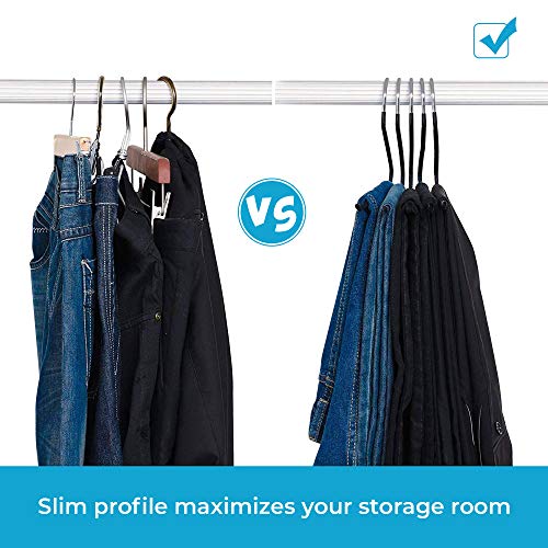 JS HANGER Non Slip Pants Hangers 20 Pack Open Ended Easy Slid Slacks Hangers, Durable Anti-Rust Space Saving Metal Jeans Hangers, Chrome and Black Friction