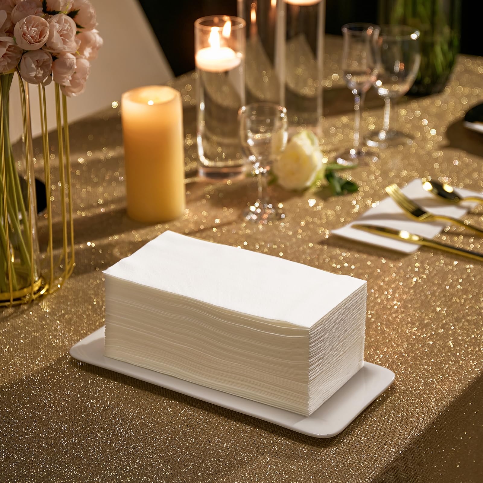 100PACK Disposable Hand Towels for Bathroom, Soft and Absorbent Paper Guest Towels Disposable Decorative Bathroom Hand Napkins for Kitchen, Parties, Weddings, Dinners