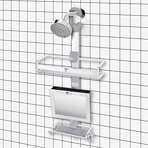 ToiletTree Products Rustproof Aluminum Shower and Bath Caddy with Fogless Shower Bathroom Mirror and Squeegee (Mirror with Aluminum Caddy).