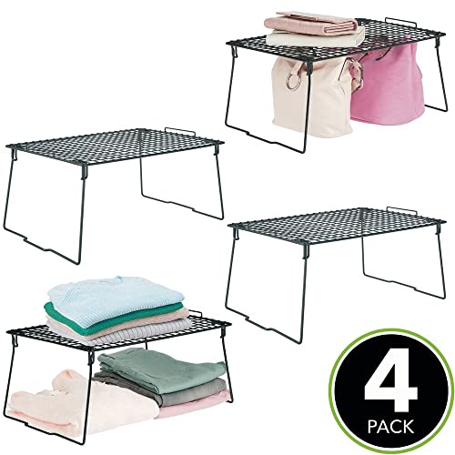 mDesign Metal Stackable Storage Shelf - Closet, Cabinet, Countertop 2-Tier Raised Organizer - for Bedrooms, Bathrooms, Entryways, Hallways - 17" x 12" x 8", 4 Pack - Black