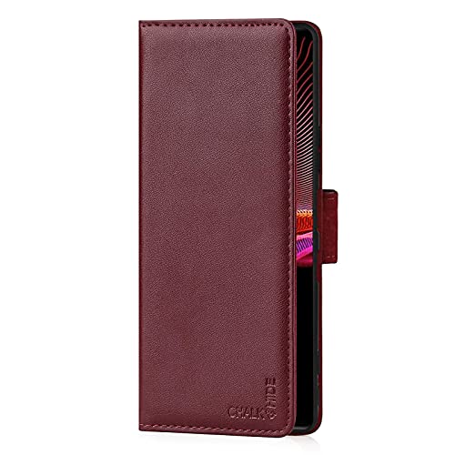 Chalk & Hide - Real Leather Book Wallet Case Cover for Sony Xperia 1 III (2021), Real Leather Design with Card Slot, Magnetic Closure and Built in Stand - Burgundy