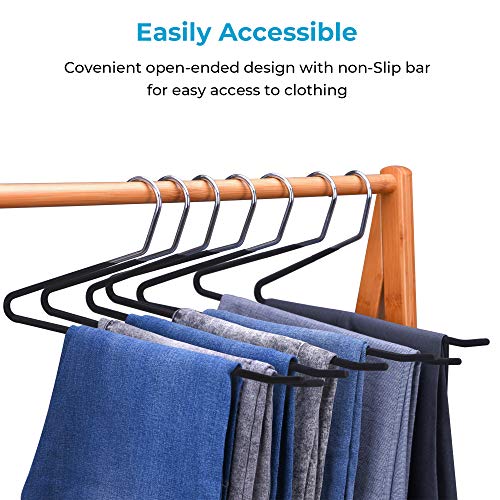 JS HANGER Non Slip Pants Hangers 20 Pack Open Ended Easy Slid Slacks Hangers, Durable Anti-Rust Space Saving Metal Jeans Hangers, Chrome and Black Friction