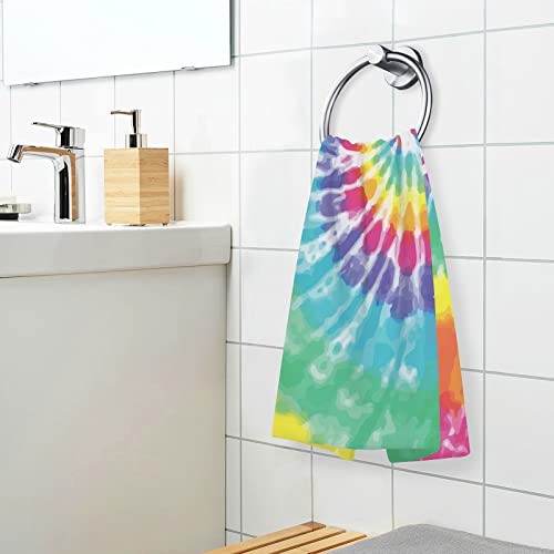 ALAZA Tie Dye Rainbow Spiral Colorful Hand Towels for Bathroom 1OO% Cotton 2 pcs Face Towel 16 x 28 inch, Absorbent Soft & Skin-Friendly