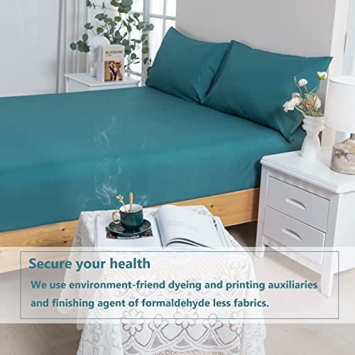 MINIPANDA Full Size Fitted Sheet Only with Bed Sheets Holder Straps for Corners, Keep Sheets from Coming Off - Ultra Soft - Microfiber Sheets (Full, Blue-Green)
