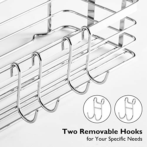 Lagute 2-Pack Shower Caddy, Combined Bathroom Shelf with Soap Dish and Hooks for Razor, Brush, Sponge, Shampoo, Wall Mounted Rustproof Deep Basket with Adhesive, No Drilling, SUS 304 Stainless Steel