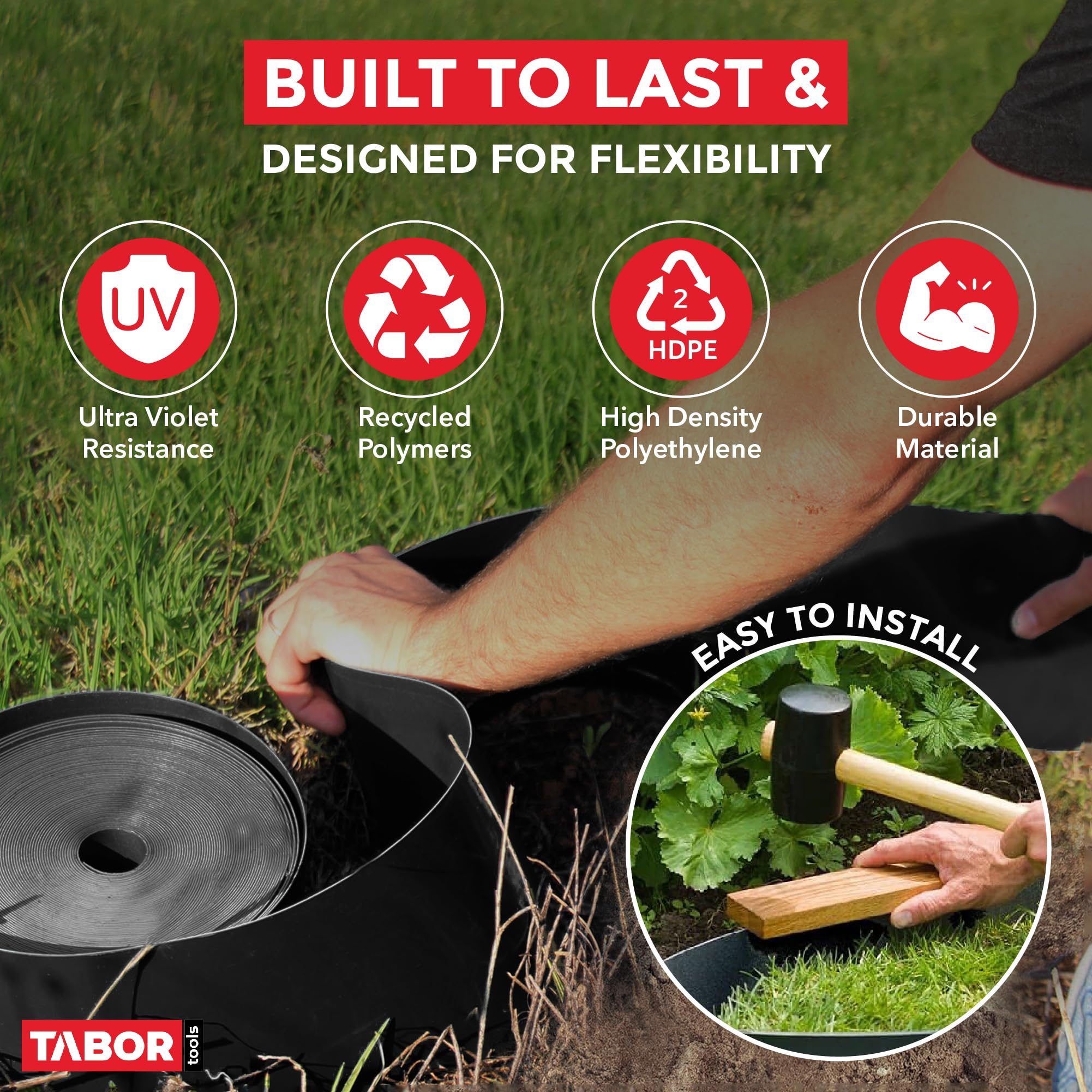 TABOR TOOLS 20 Ft Terrace Board, 5 Inch High, 0.1" Inch Thickness, Landscape Edging Coil, Grass Barrier, Bender Board, Garden Liner, ES30. (Black)