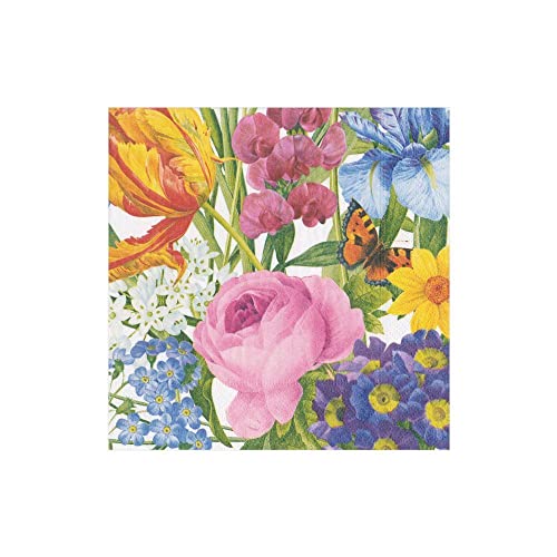 Caspari Redoute Floral Paper Cocktail Napkins in Ivory, Pack of 20