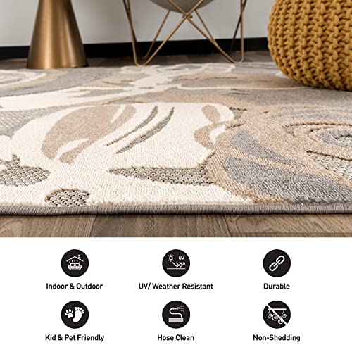 Rugshop Ravenna Modern Large Floral Flowers Indoor/Outdoor Area Rug 7'10" x 10' Gray