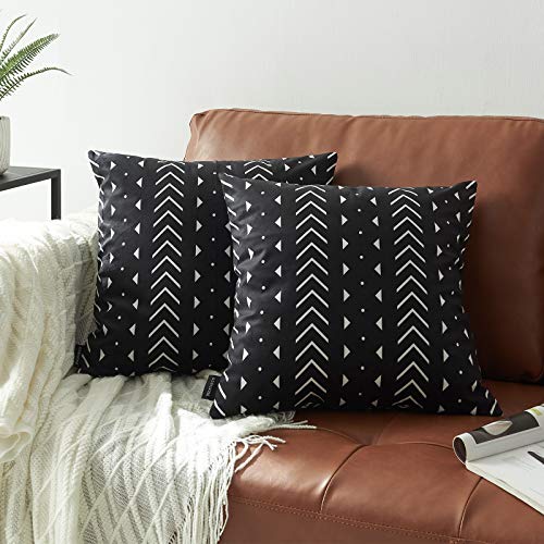 Nestinco Set of 2 Black Pillow Covers 22 x 22 inches Boho Tribal Polyester Blend Square Decorative Throw Pillow Covers for Sofa Couch Bed Decor