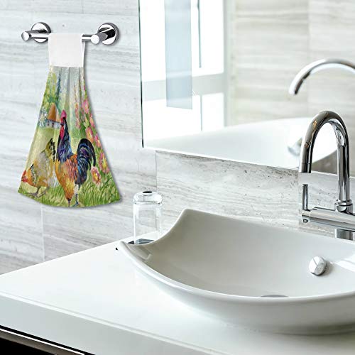 Alaza 2 Pcs Kitchen Towel, Watercolor Farm Bird Rooster Absorbent Towel Hanging Towel Hand Towel