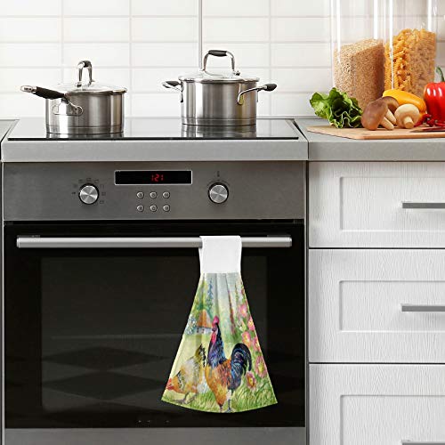 Alaza 2 Pcs Kitchen Towel, Watercolor Farm Bird Rooster Absorbent Towel Hanging Towel Hand Towel