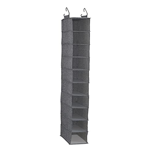 Household Essentials 10 Closet Organizer with Hooks Hanging Shelf, Graphite