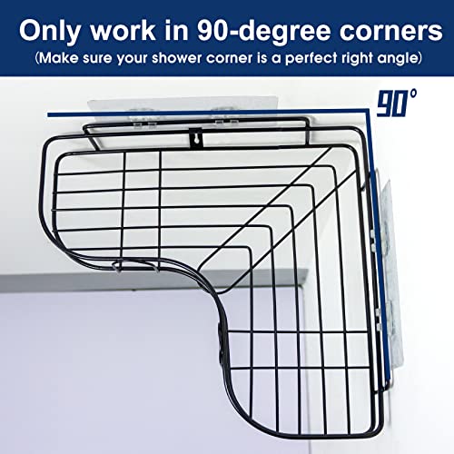 Huryfox Corner Shower Caddy Bathroom Organizer Shower Shelf with Hooks, Adhesive Shower Shelves, Wall Mounted Shampoo Holder, 2 Pack Shower Racks for Inside Shower, Black