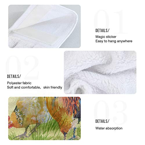 Alaza 2 Pcs Kitchen Towel, Watercolor Farm Bird Rooster Absorbent Towel Hanging Towel Hand Towel