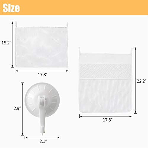 Bath Toy Organizer Mesh Storage Organizer Baby Shower Toys Bathtub Net Bag Kids Quick Dry Bathtub Mesh Net Bathtub Toy Holder 2 X Bathroom Storage Bag & 6 X Strong Suction Hooks (White)