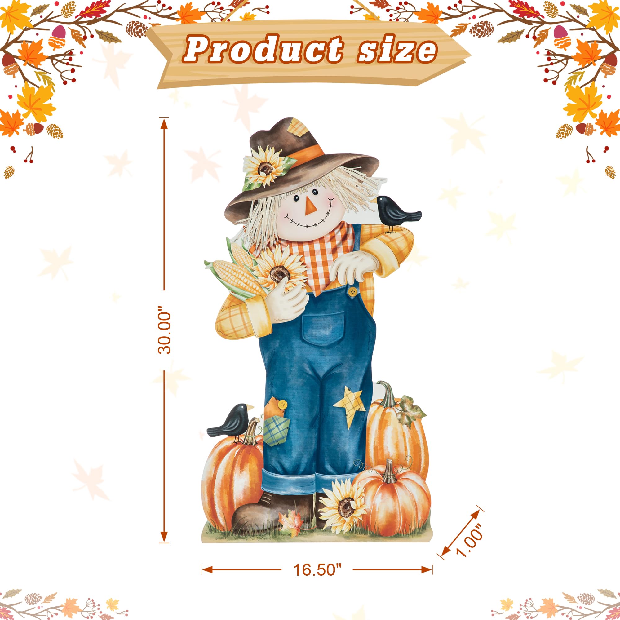 glitzhome GH31362R1 Fall Wooden Welcome Scarecrow Porch Sign Hanging Wall Decor, Orange