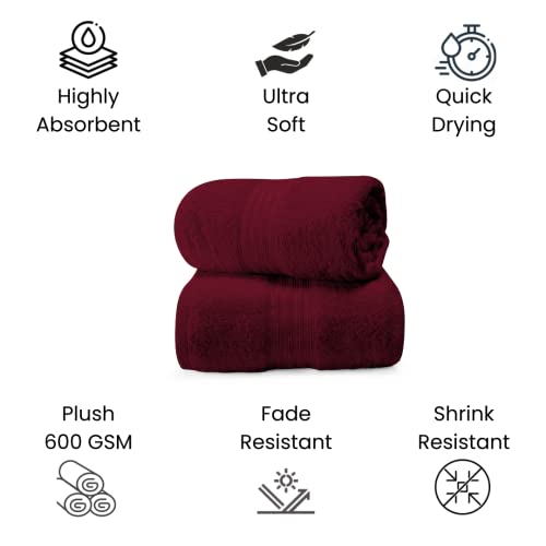Oxycott Luxurious 600 GSM Set of 2 Bath Sheets 100% Ring Spun Cotton - Hotel Quality Bath Sheet Towels for Adults - Soft Absorbent Quick Dry Extra Large Bath Sheet for Bathroom - 35x68 Burgundy Red