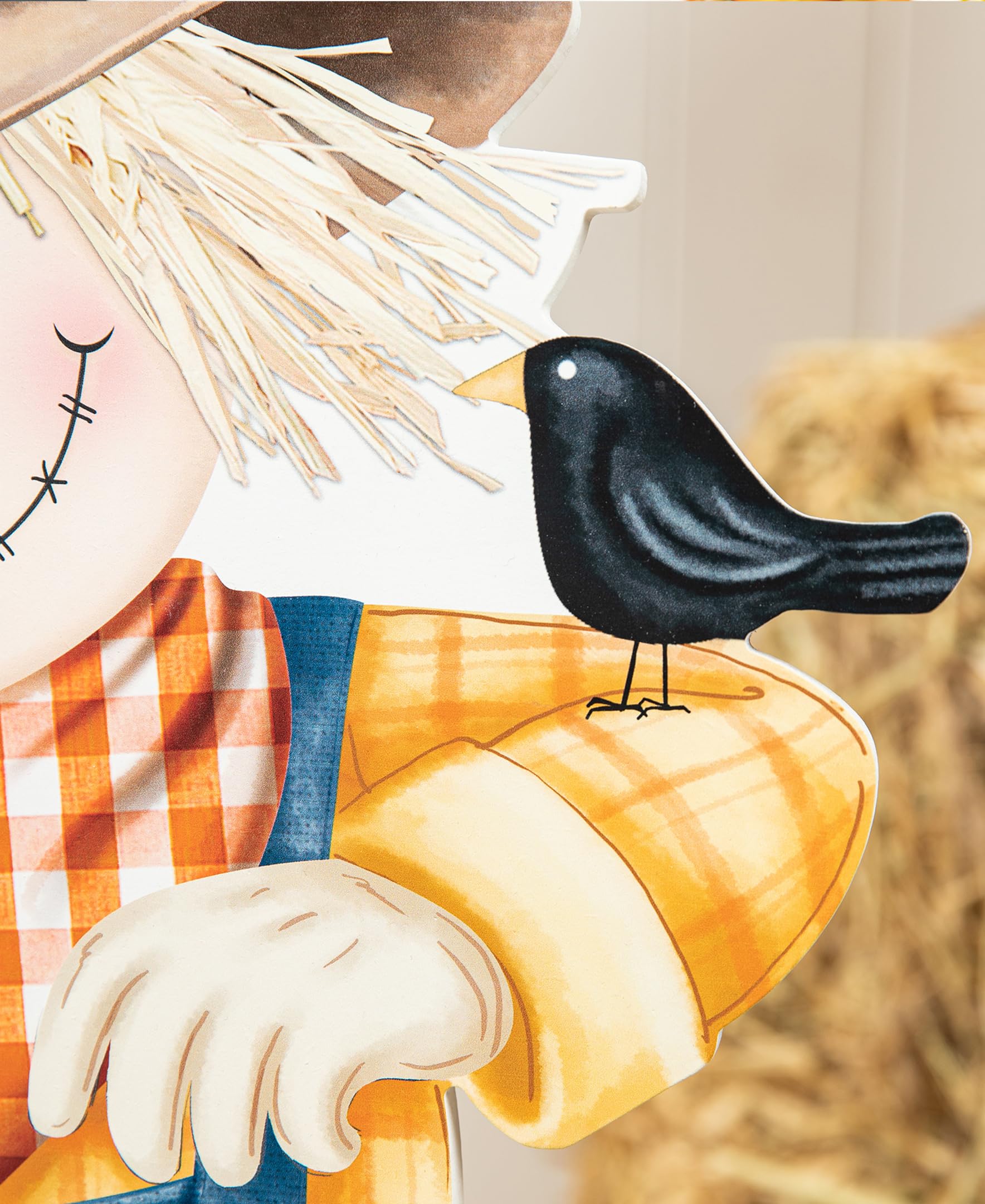 glitzhome GH31362R1 Fall Wooden Welcome Scarecrow Porch Sign Hanging Wall Decor, Orange