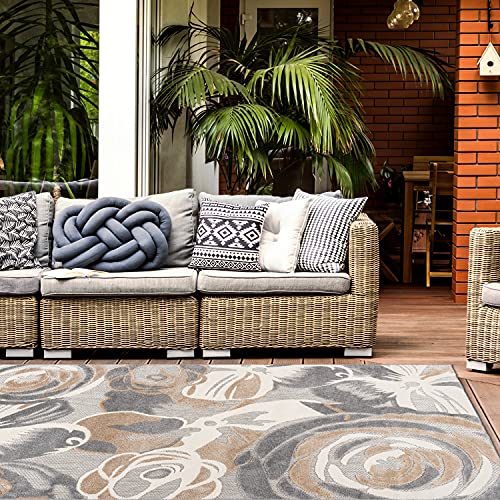 Rugshop Ravenna Modern Large Floral Flowers Indoor/Outdoor Area Rug 7'10" x 10' Gray