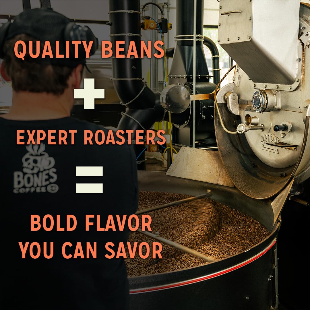 Bones Coffee Company French Vanilla Flavored Coffee Beans, Medium Roast Ground Coffee Low Acid, Creamy Vanilla Flavor (12 oz)