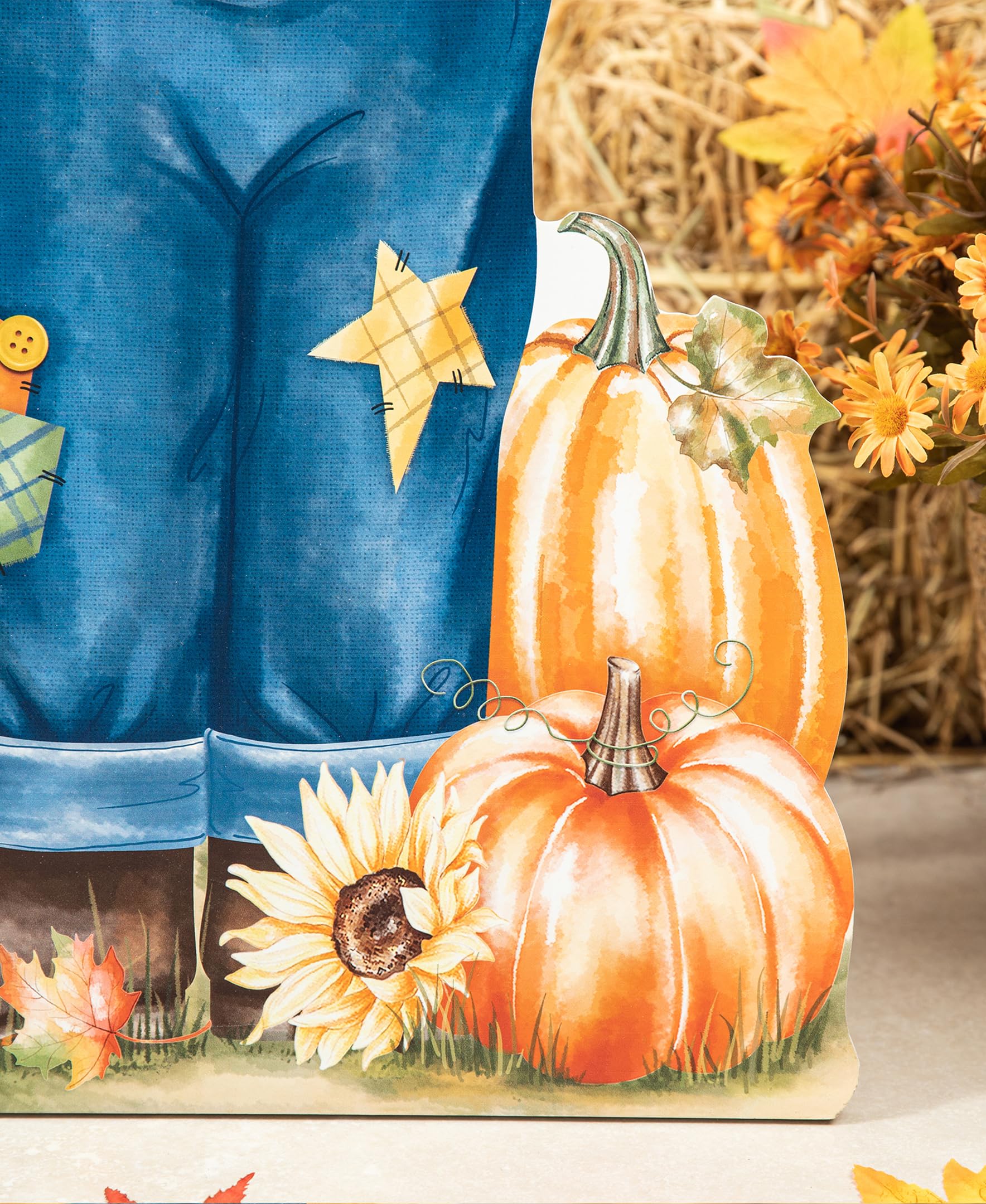 glitzhome GH31362R1 Fall Wooden Welcome Scarecrow Porch Sign Hanging Wall Decor, Orange