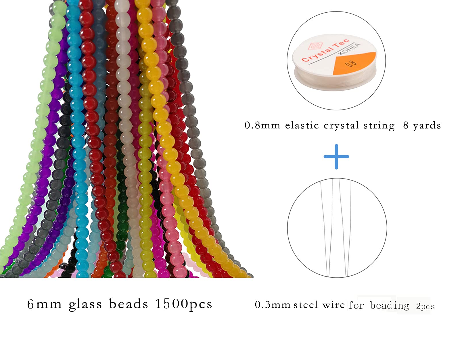 Pamir Tong 1500PCS 6mm Glass Round Beads Bulk， Imitative Jade Beads, Bracelet Loose Beads for Jewelry Making Earring, Necklaces, and DIY Crafts (6mm)