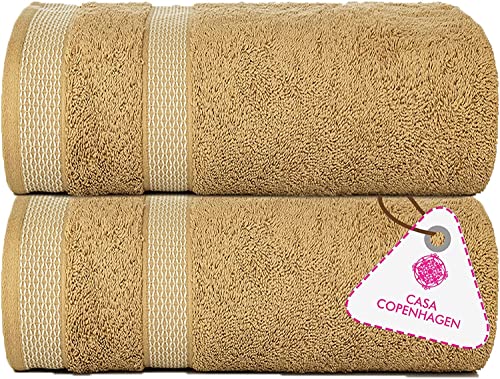 CASA COPENHAGEN Solitaire Luxury Hotel & Spa Quality, Beach Towel, 600 GSM Premium Cotton, 2 Piece Bath Sheet Set, Size - 36 x 72 Inches - Beige