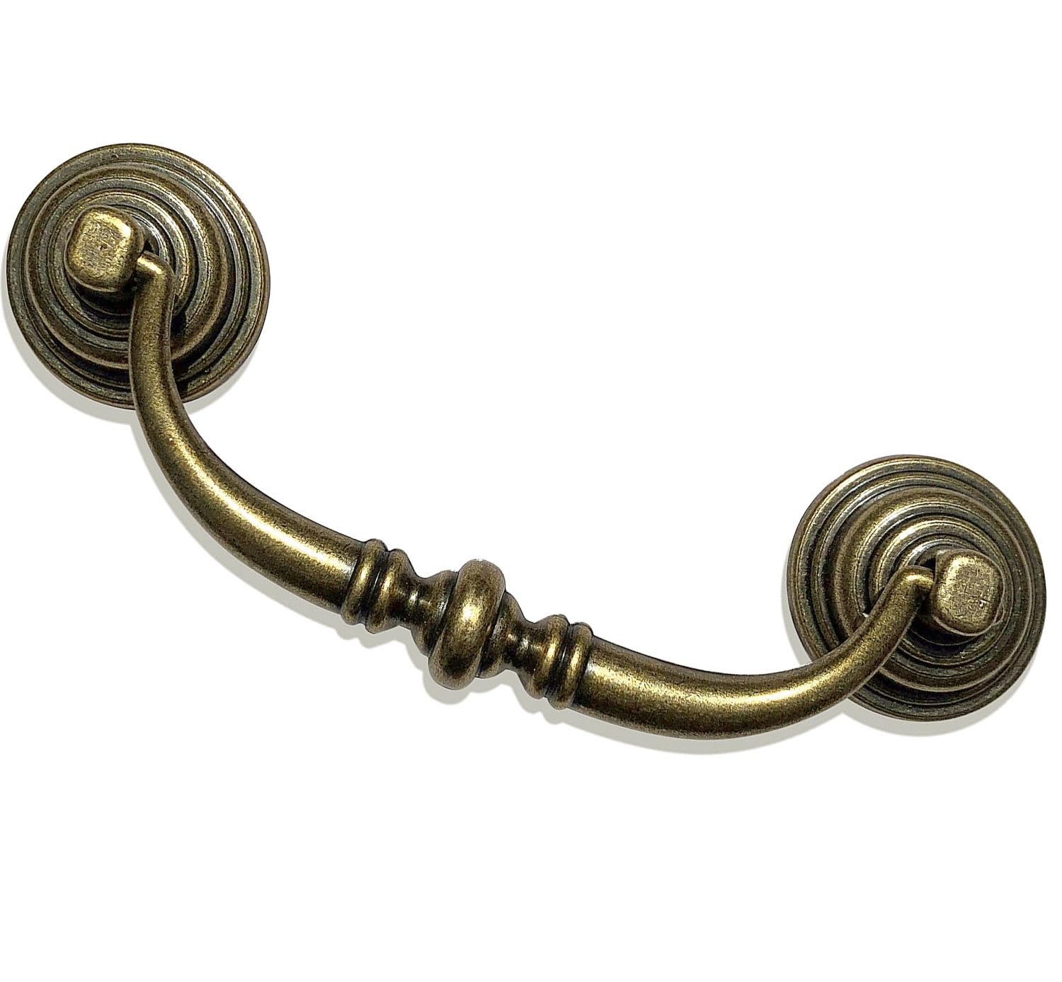 TIECA.HW 4Pcs Antique Brass Bail Drop Cabinet Pulls, 4-1/4" Hole Centers, Antique Bronze Distressed Dresser Drawer Handles Retro Brass Furniture Hardware for Kitchen Bathroom Office