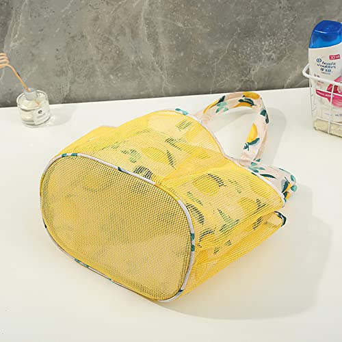 Mesh Shower Caddy Bag - Mesh Shower Basket for College Dorm Room Essentials, Portable and Light Quick Dry Bath Organizer for Beach Camp Gym (Yellow)
