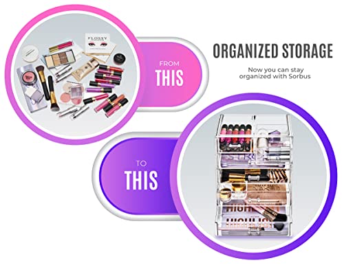 Sorbus Acrylic Clear Makeup Organizer - Big & Spacious Cosmetic Display Case - Stylish Designed Jewelry & Make Up Organizers and Storage for Vanity, Bathroom (4 Large, 2 Small Drawers)