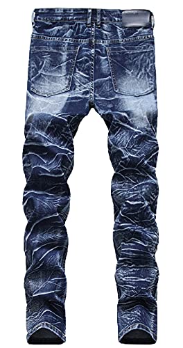YTD Mens Distressed Ripped Biker Slim Jeans Stretched Moto Denim Pants 30 Blue 910