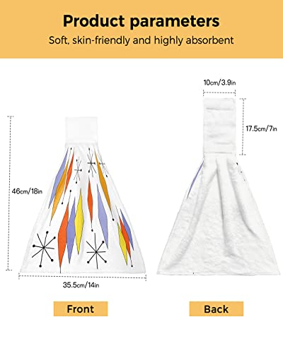 Orange Yellow Purple Kitchen Hand Towel, Soft Hanging Dish Towels with Loop for Bathroom, Absorbent Drying Cleaning Cloth Dishclothes Decorative Sets, Middle Century Modern Geometric Diamond 1-PC