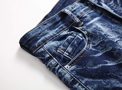 YTD Mens Distressed Ripped Biker Slim Jeans Stretched Moto Denim Pants 30 Blue 910
