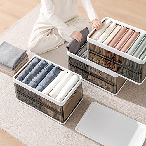 Gridspace Clothes Organizer for Pants, Folded Clothes Storage Organizer with Lid and 7 Grids,Wardrobe Clothes Foldeded Organizer Stackable Storage Bins for Clothes